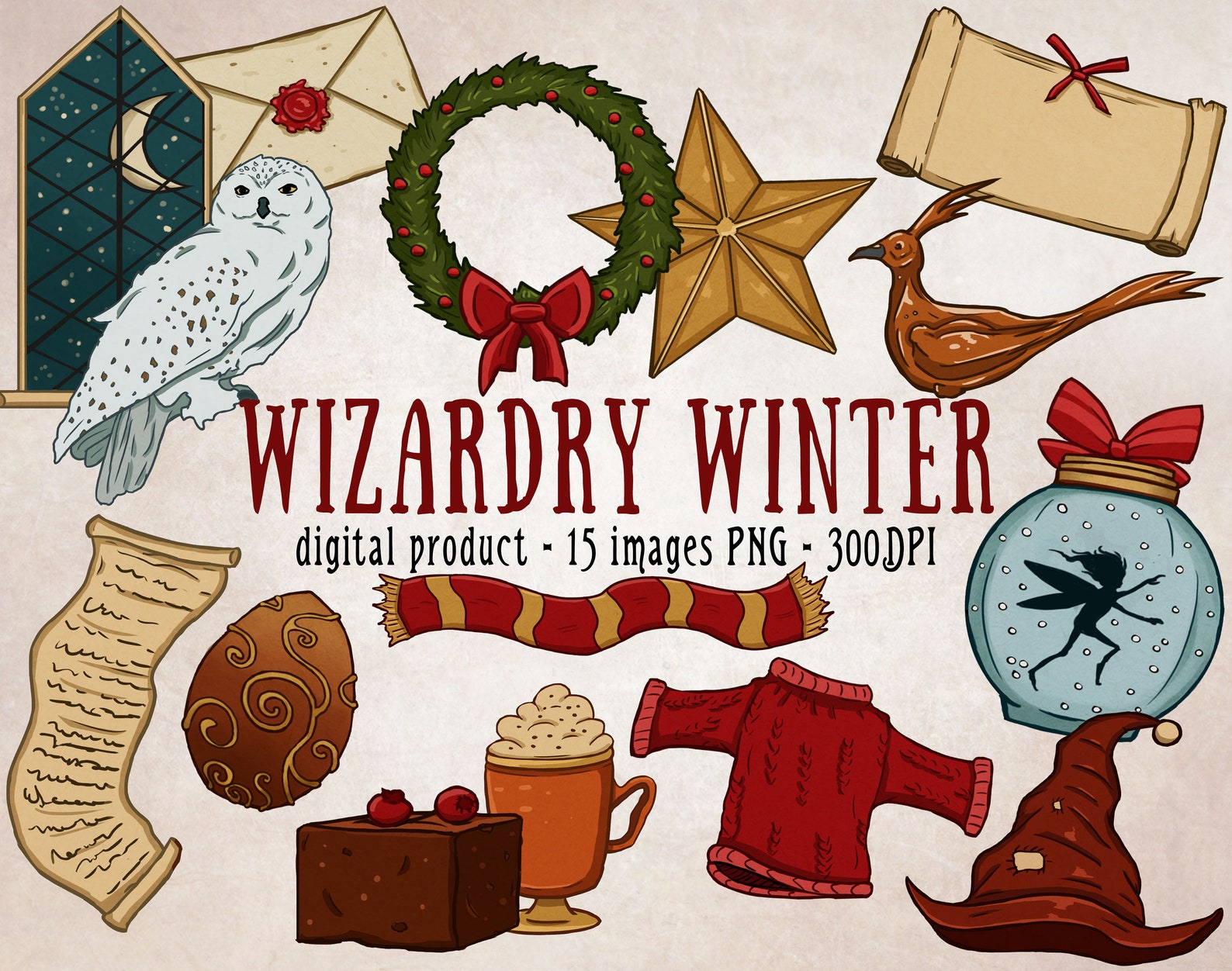 Wizardry Christmas Clipart Whimsical Wizard Clipart - Etsy