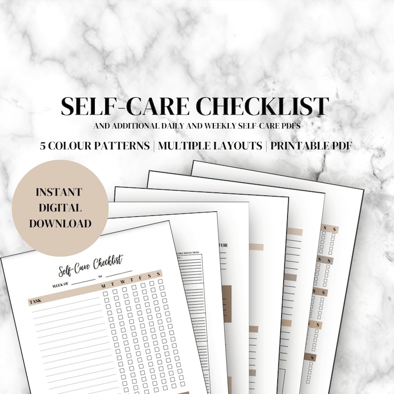 Self-care Checklist + ADDITIONAL Weekly, Monthly, Thoughts and Feelings ...