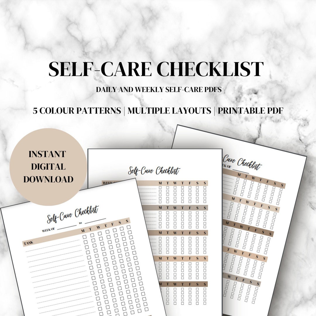 Self-care Checklist - Daily Basic Task, Weekly, and Categorized Lists ...
