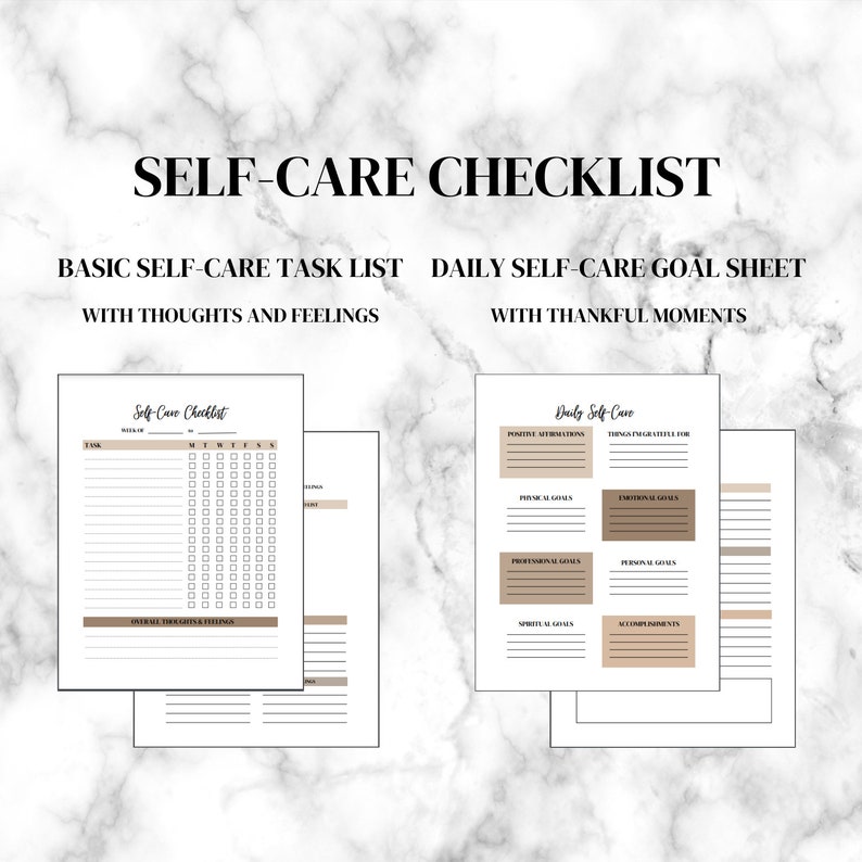 Self-care Checklist + ADDITIONAL Weekly, Monthly, Thoughts and Feelings ...
