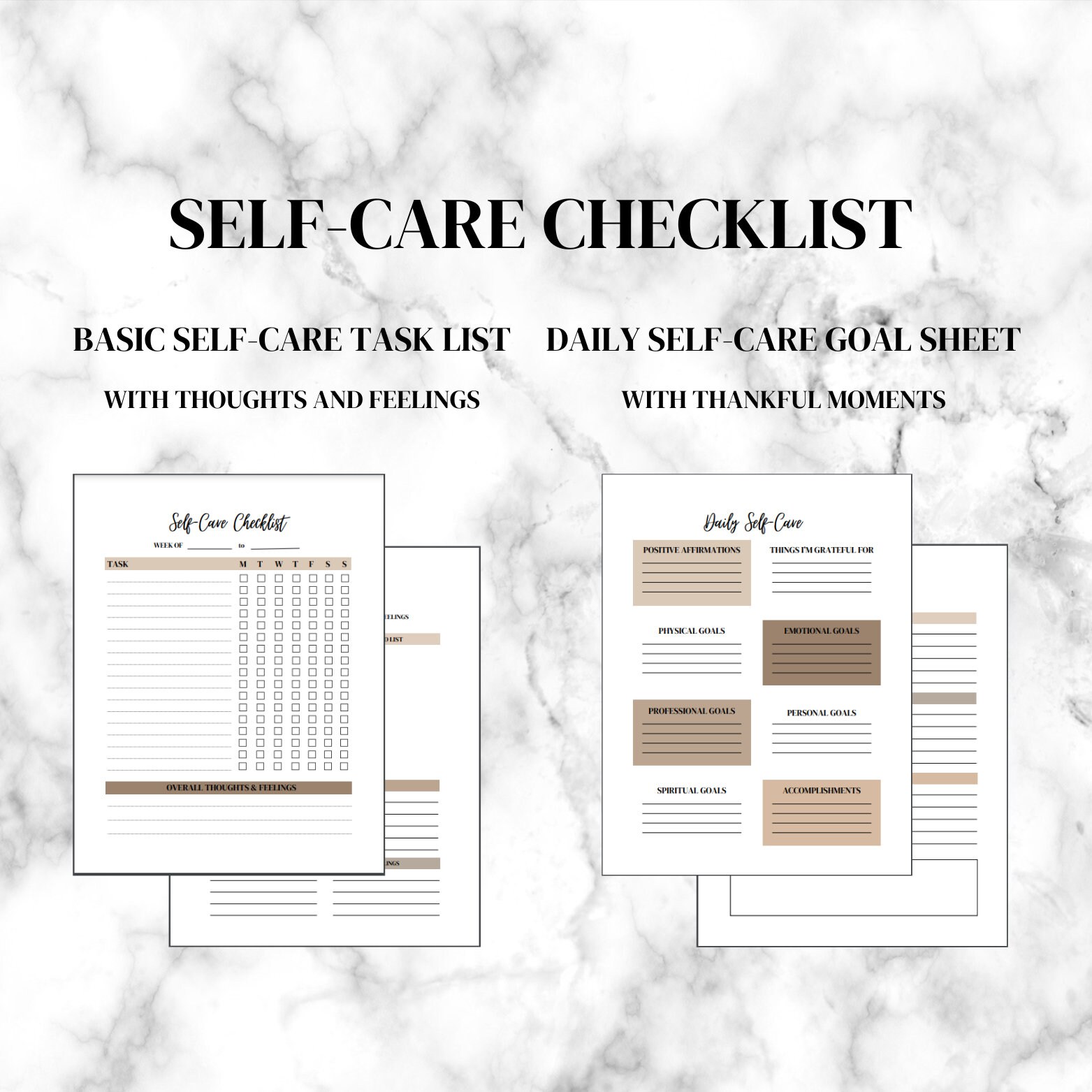 Self-care Checklist + ADDITIONAL Weekly, Monthly, Thoughts and Feelings ...