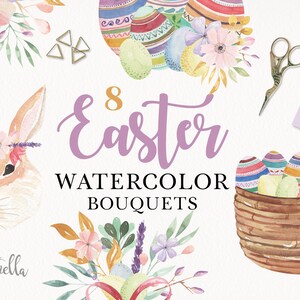 Watercolour Easter Clipart Eggs - 8 Bouquets Arrangements Blooms Hand ...