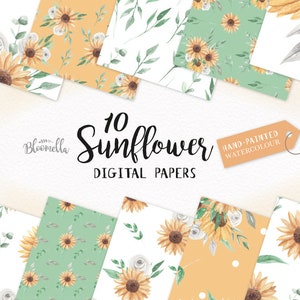 Sunflower Digital Papers Flower Patterns Hand Painted INSTANT DOWNLOAD ...