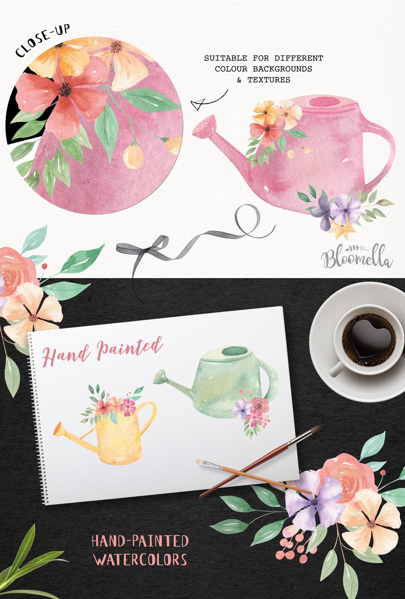 Watercolor Watering Can Floral Clipart 12 Bouquets Gardening - Etsy