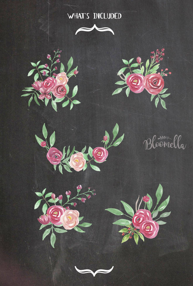 Watercolour Red Pink Floral Clipart 5 Bouquets Arrangements | Etsy