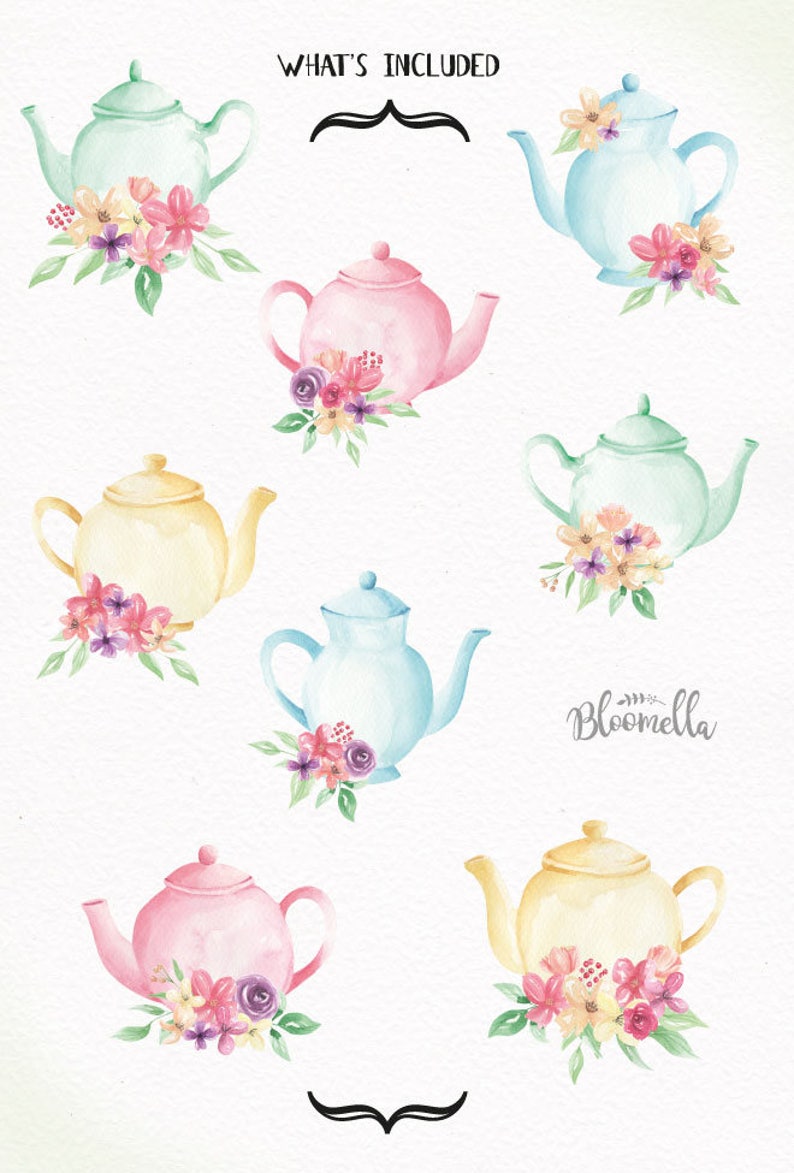 Watercolour Teapots Clipart 8 Arrangements Hand Painted - Etsy