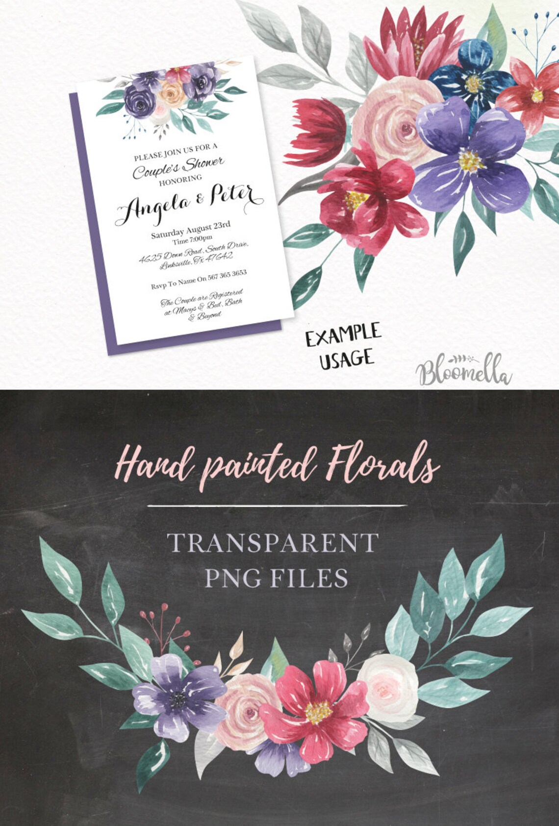 Watercolour Bouquet Clipart - Jewel Color Flowers 9 X Arrangements ...