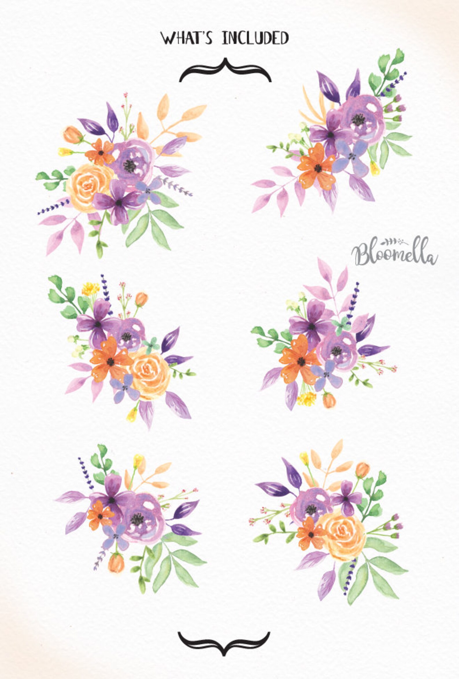Watercolour Floral Lavender Clipart 6 Bouquets Arrangements - Etsy