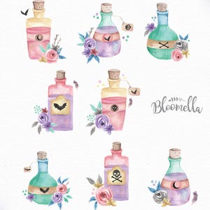 8 Watercolour Potions Halloween Settings Clipart Hand Painted INSTANT ...