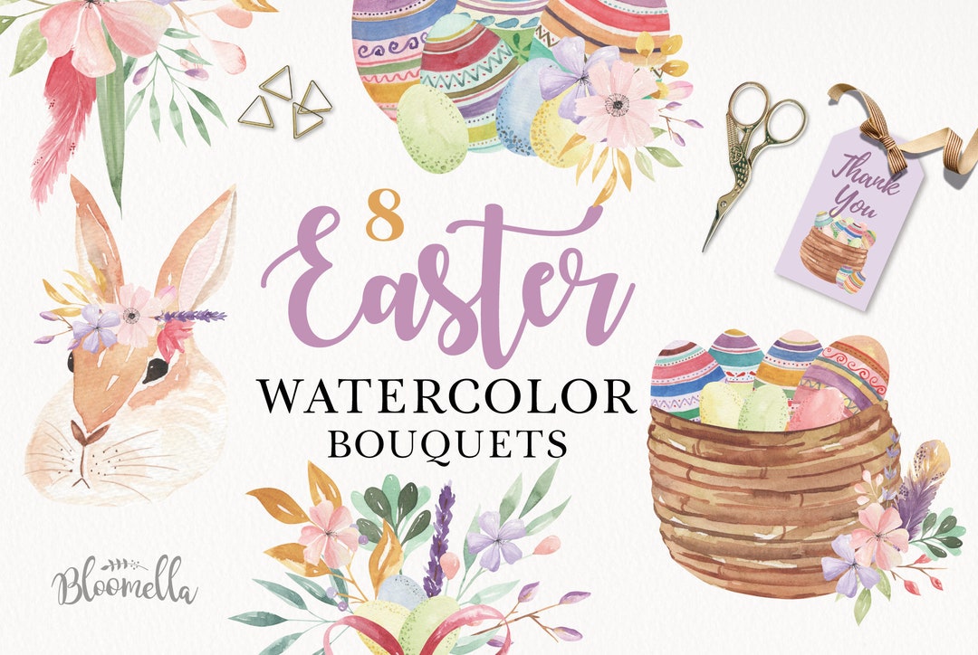 Watercolour Easter Clipart Eggs - 8 Bouquets Arrangements Blooms Hand ...