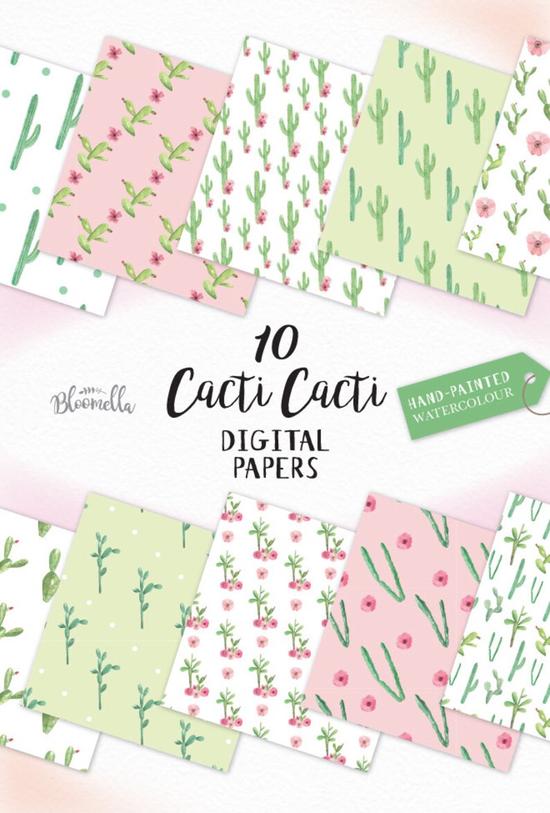 Cacti Watercolour Patterns Cactus Digital Papers Succulents | Etsy