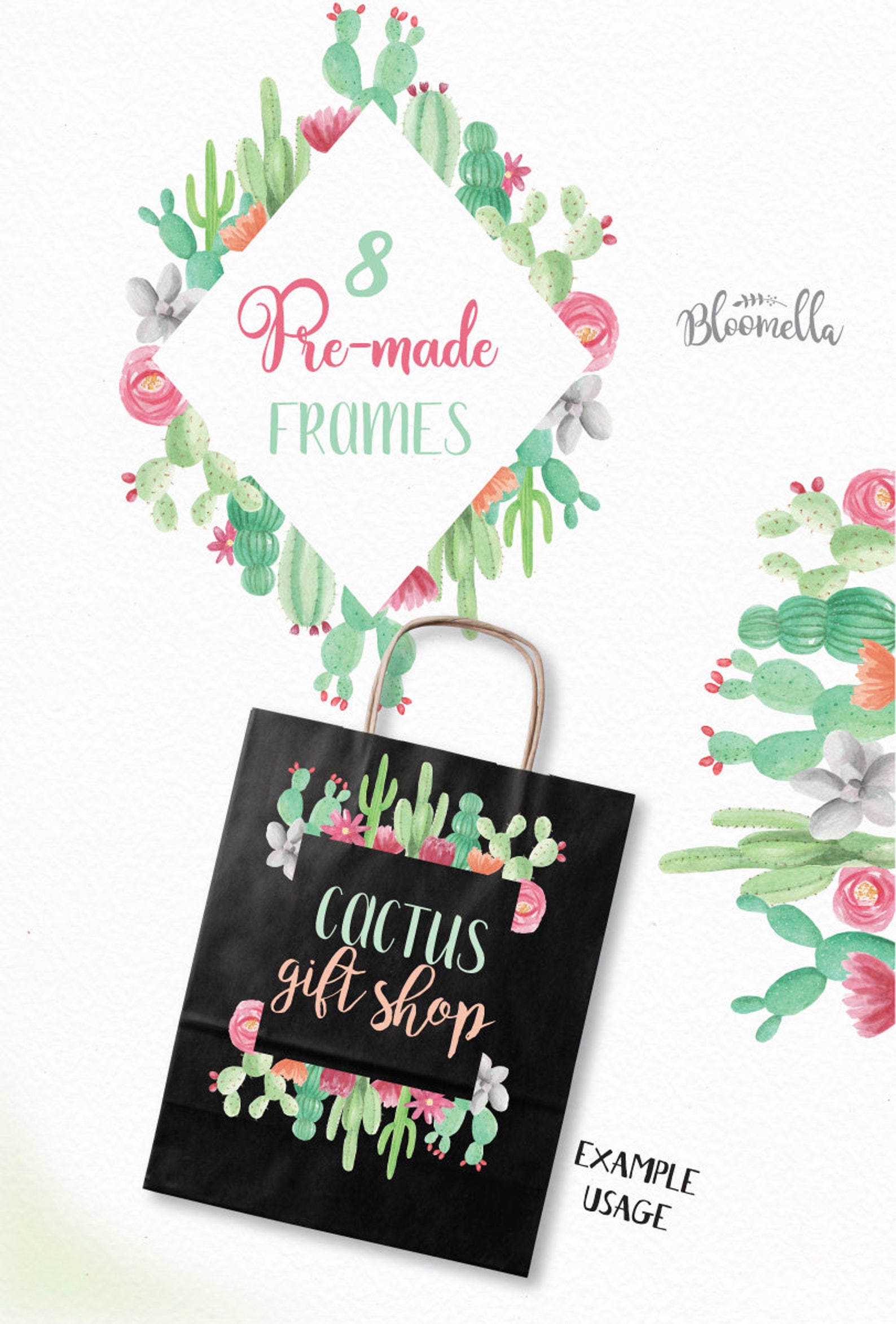 Cactus Frames 6 Watercolour Cacti Frame Succulent Clipart - Etsy