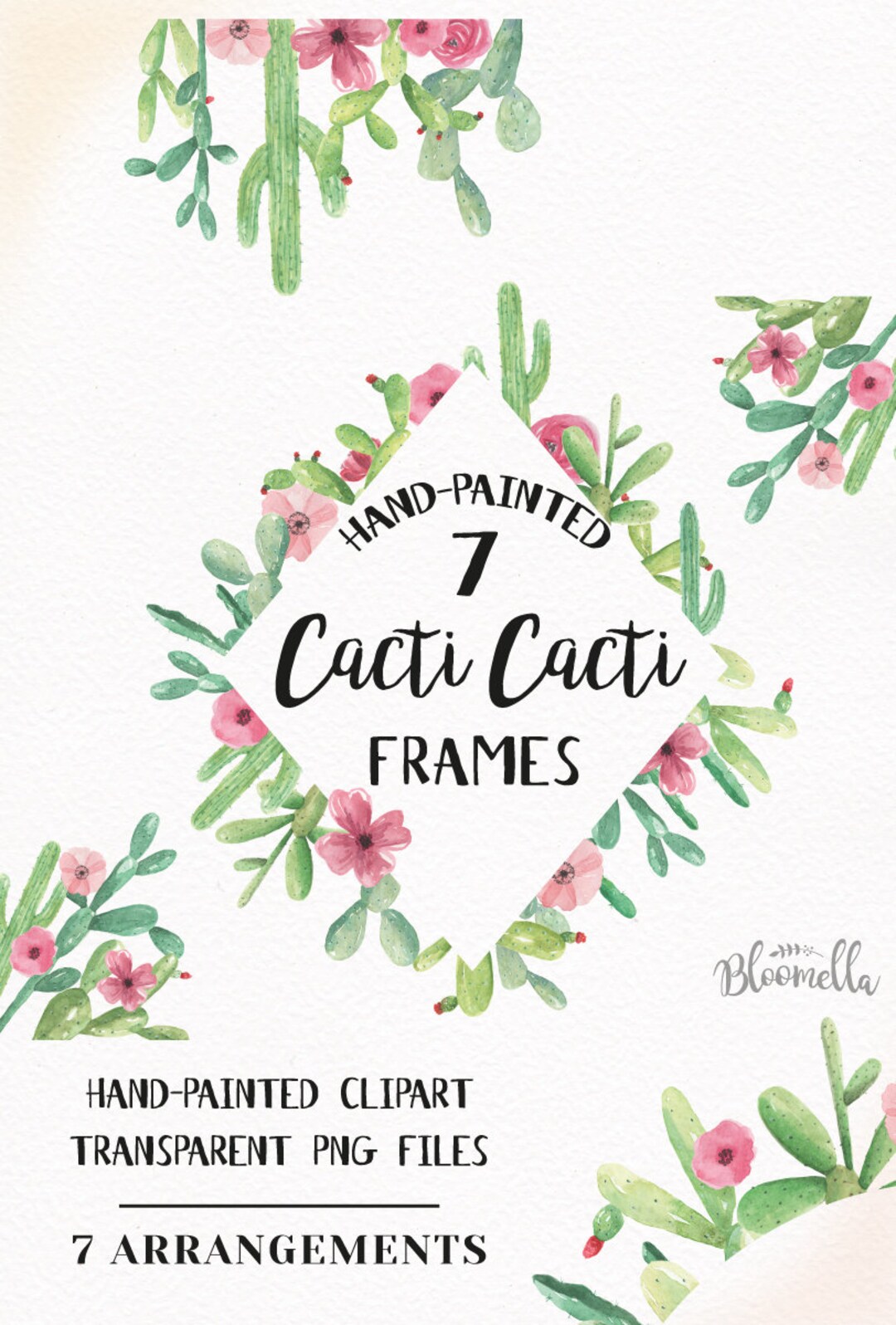 Cactus Frames 7 Clipart Watercolour Cacti Frame Succulent Hand Painted ...