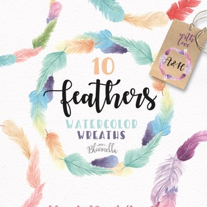 Watercolour Feather Wreaths Clipart Hand-painted Bird Feathers - Etsy