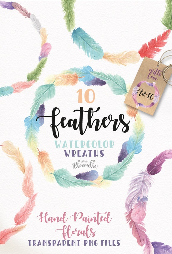 Watercolour Feather Wreaths Clipart Hand-painted Bird Feathers | Etsy