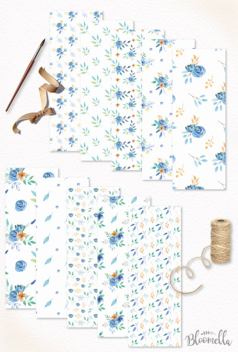 Blue Hue Patterns Blooms Digital Papers Hand Painted INSTANT | Etsy