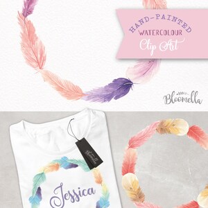 Watercolour Feather Wreaths Clipart Hand-painted Bird Feathers - Etsy