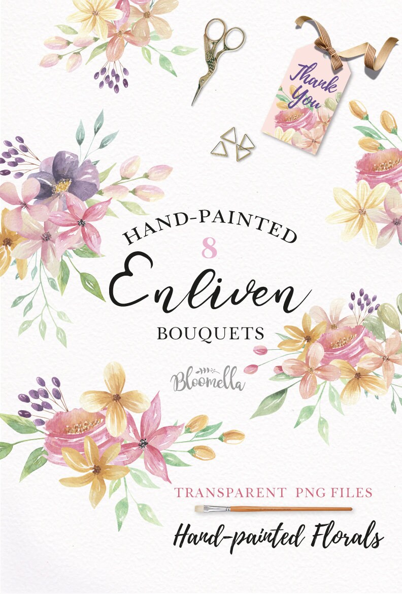 Watercolour Floral Clipart 8 Pretty Flowers Bouquets - Etsy