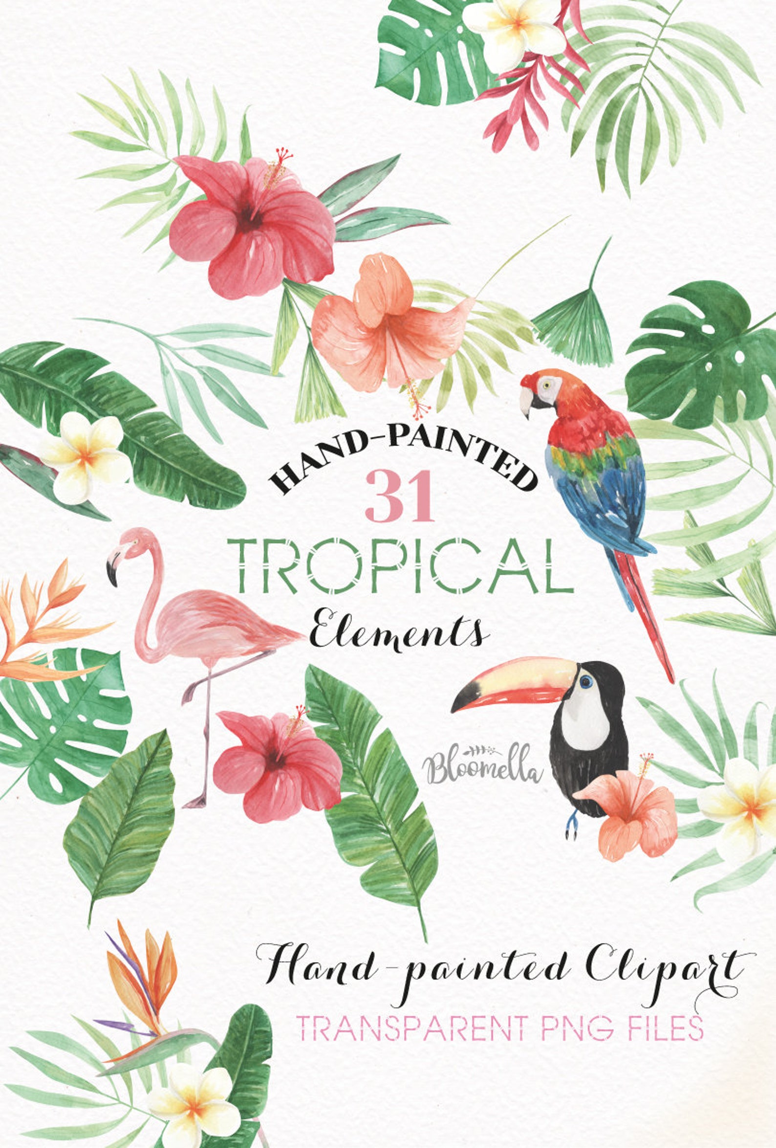 Watercolour Tropcial Clipart Hand Painted INSTANT DOWNLOAD | Etsy