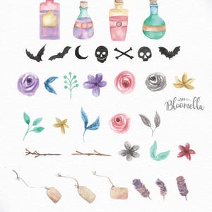44 Watercolour Potions Halloween Elements Clipart Hand Painted INSTANT ...