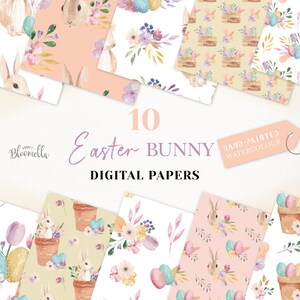 Easter Bunny Egg Floral Digital Papers Watercolor Flower Patterns ...