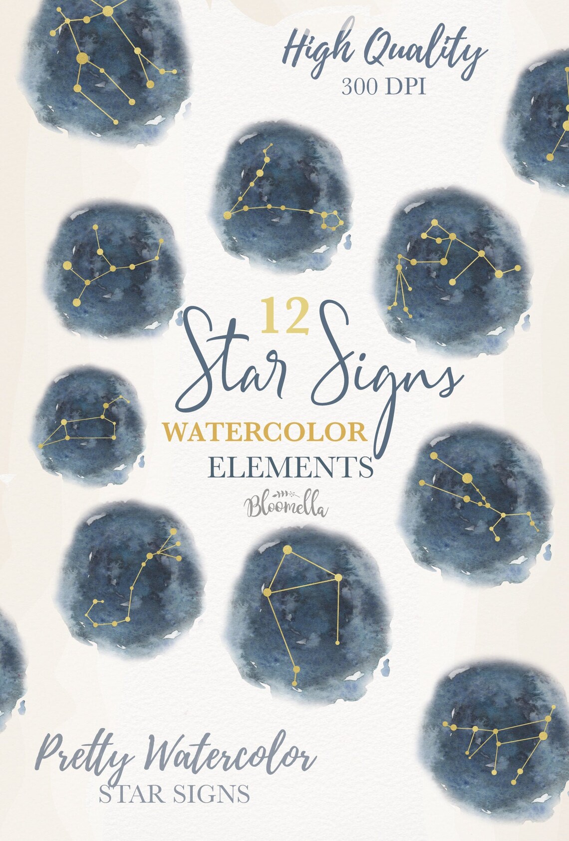 Star Signs Watercolour 12 Clipart Elements Zodiac Hand Painted - Etsy