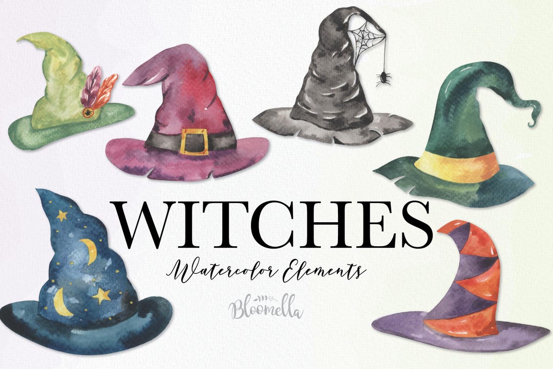 Watercolour Clipart Witches Hats 6 Halloween Elements Hand Painted ...