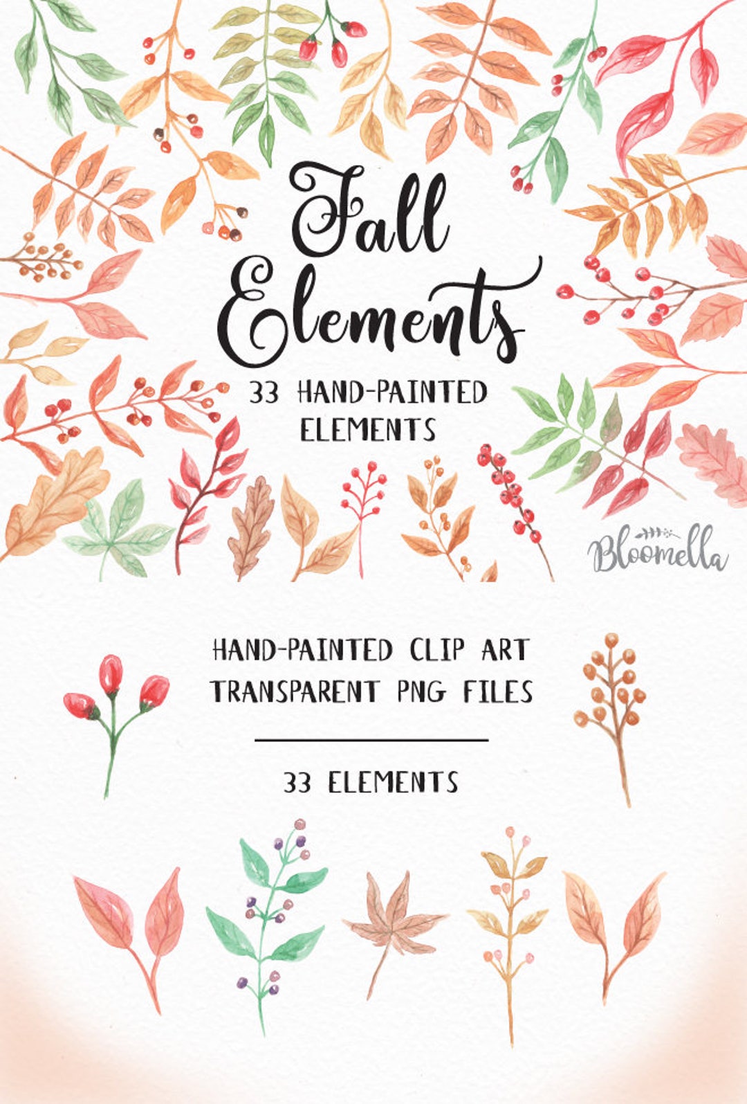 33 Watercolour Leaf Autumn Fall Elements Clipart Hand Painted INSTANT ...