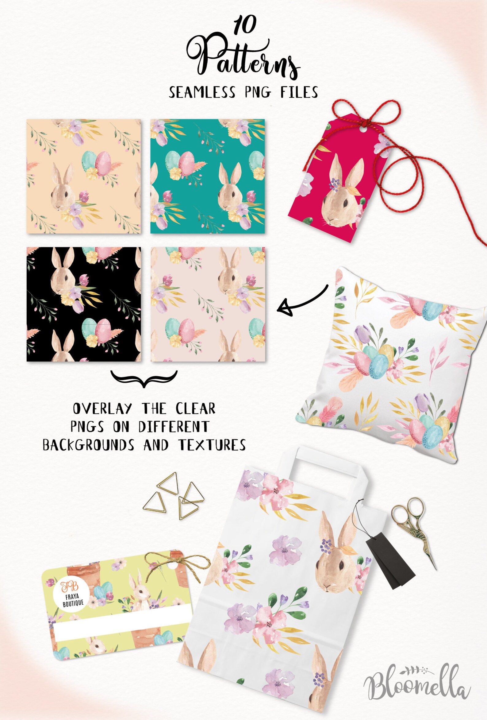 Easter Bunny Egg Floral Digital Papers Watercolor Flower - Etsy