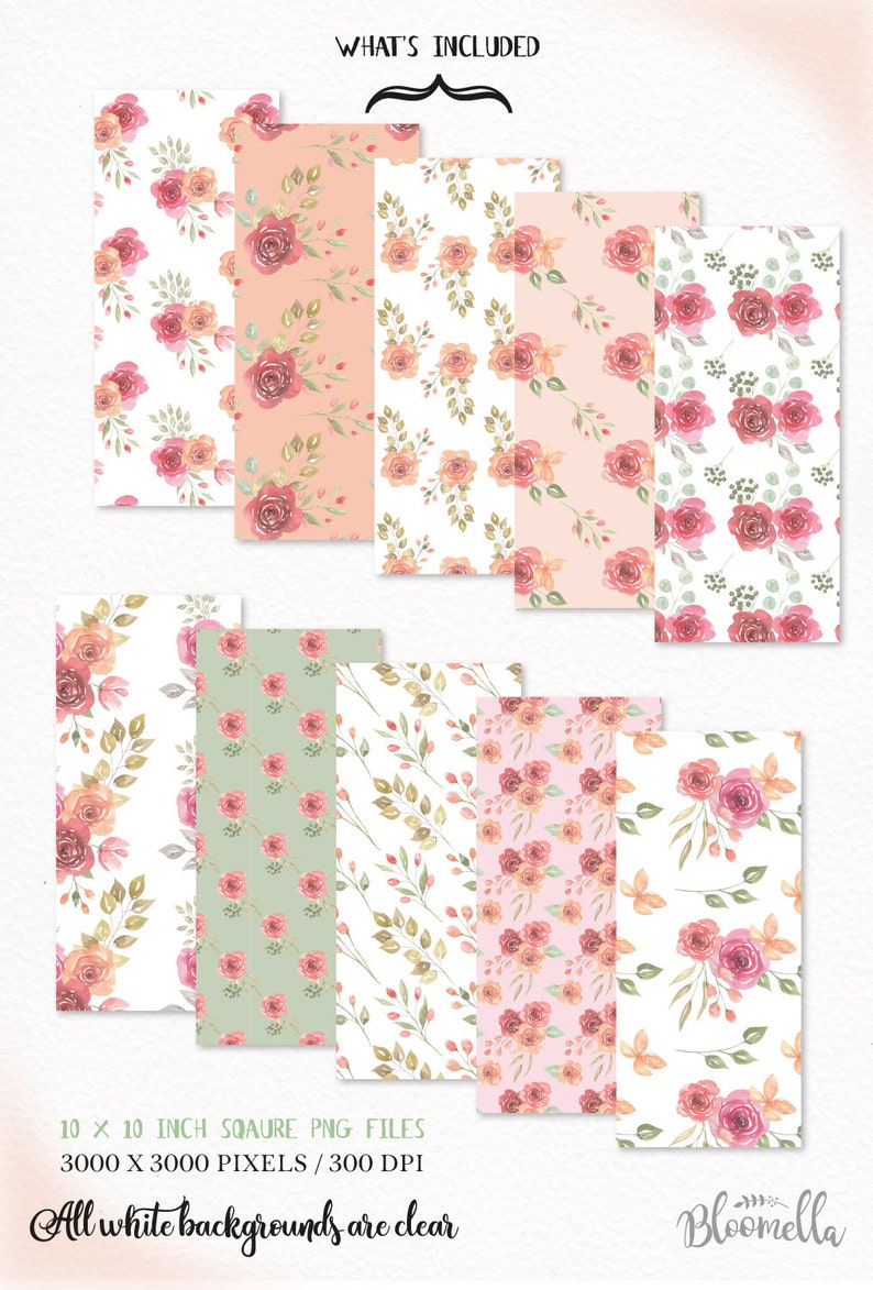 Delicate Flower Seamless Patterns Digital Papers Peach Hand - Etsy