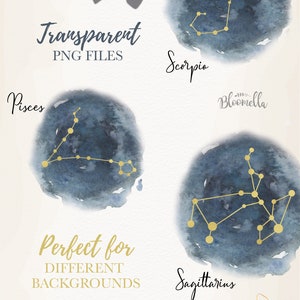 Star Signs Watercolour 12 Clipart Elements Zodiac Hand Painted INSTANT ...