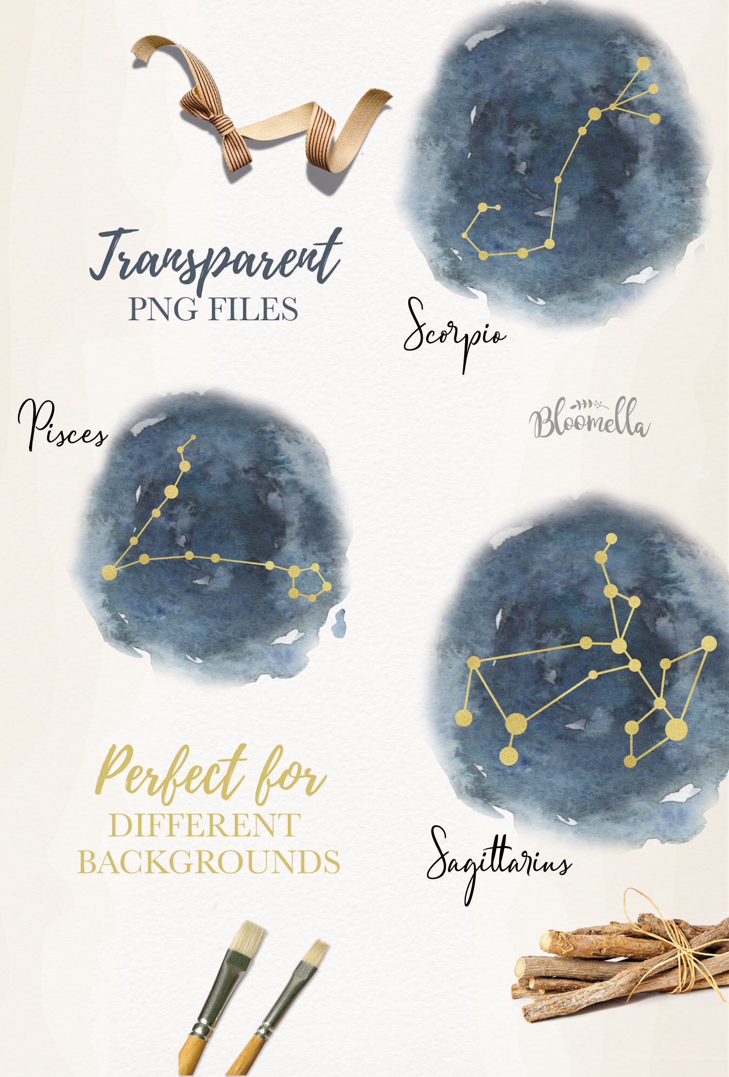 Star Signs Watercolour 12 Clipart Elements Zodiac Hand Painted | Etsy