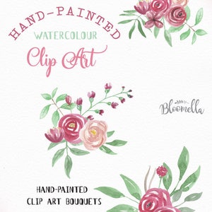 Watercolour Red Pink Floral Clipart 5 Bouquets Arrangements - Etsy