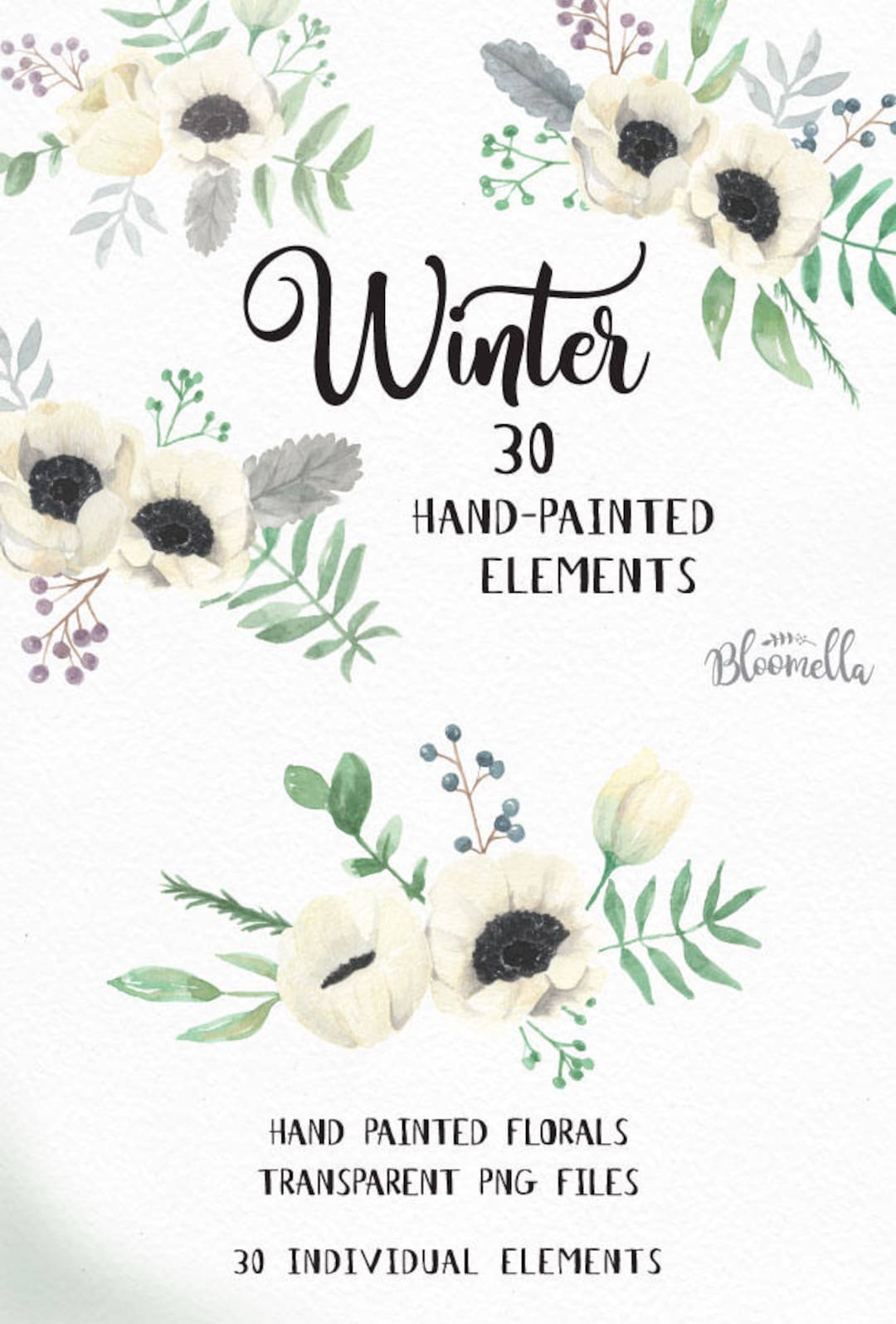 30 Watercolour Winter Clipart Elements Christmas Festive Hand Painted ...