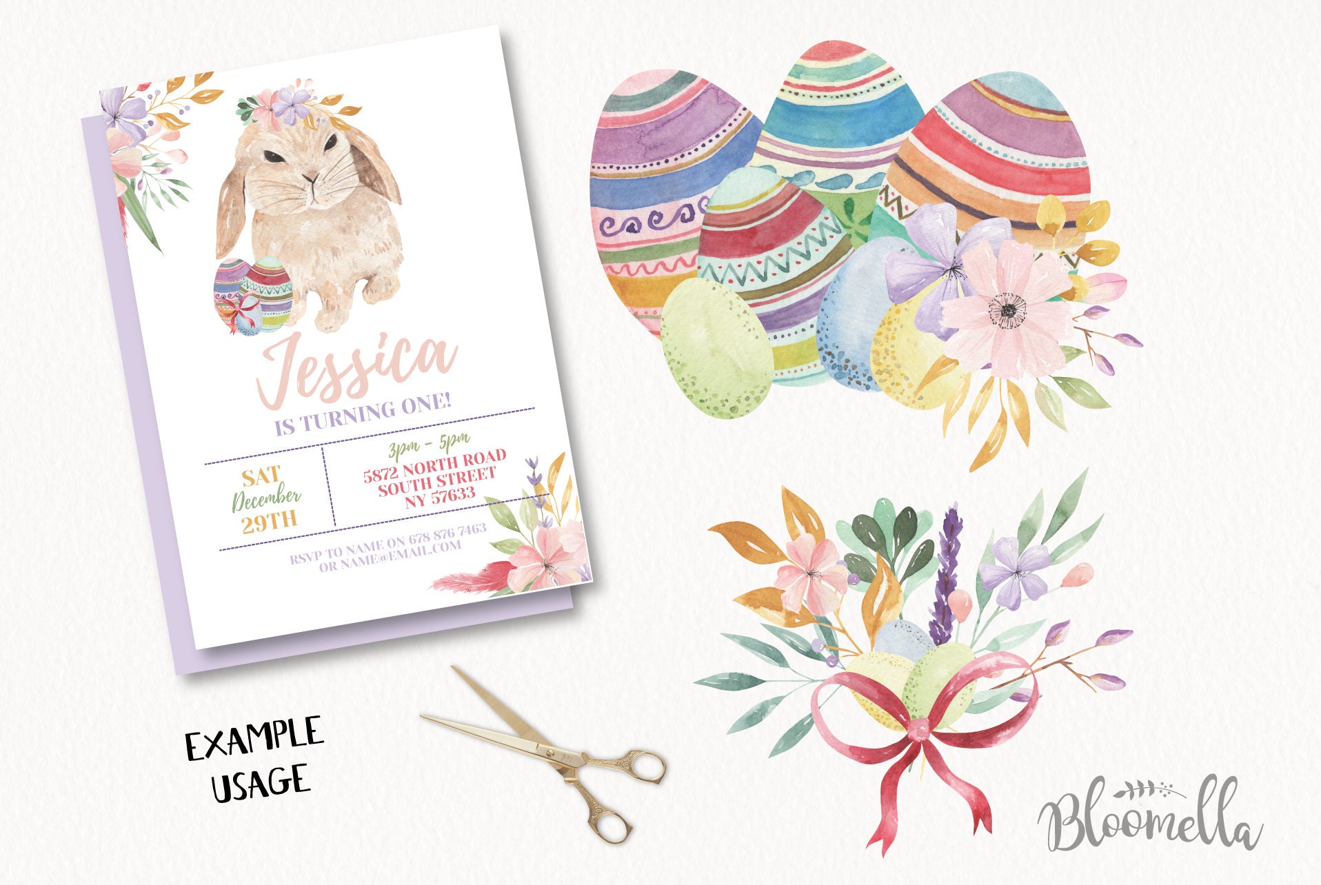 Watercolour Easter Clipart Eggs 8 Bouquets Arrangements | Etsy
