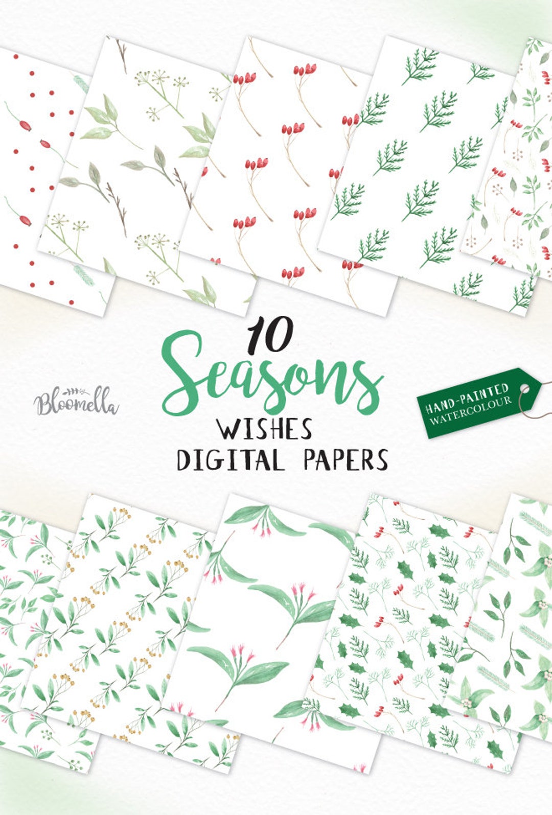 Season Wishes Patterns Digital Papers Christmas Holidays Hand Painted ...