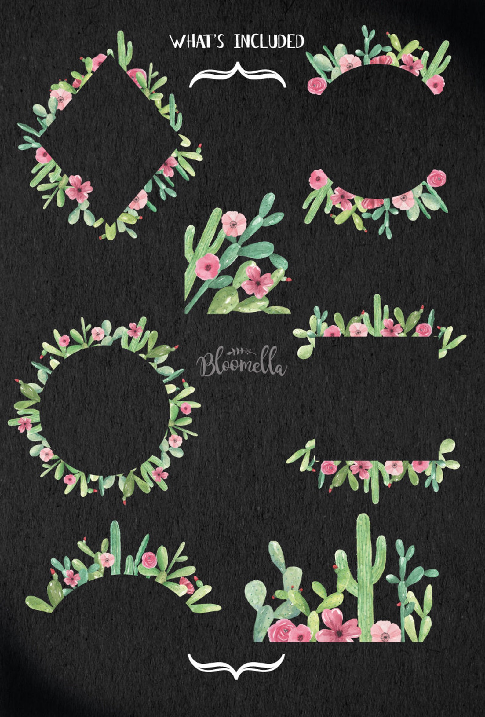 Cactus Frames 7 Clipart Watercolour Cacti Frame Succulent | Etsy