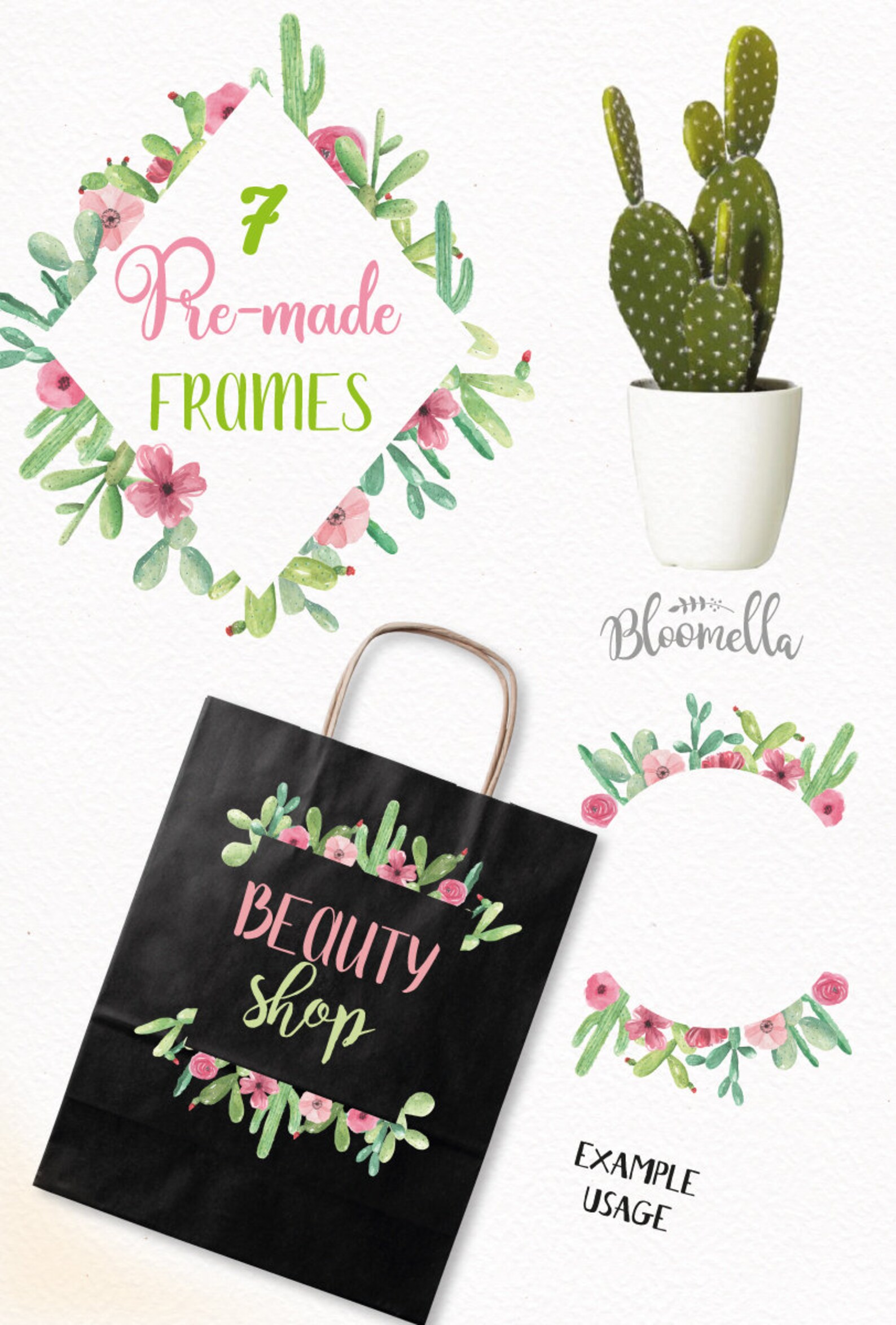 Cactus Frames 7 Clipart Watercolour Cacti Frame Succulent | Etsy