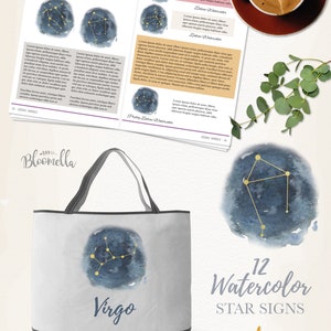 Star Signs Watercolour 12 Clipart Elements Zodiac Hand Painted INSTANT ...