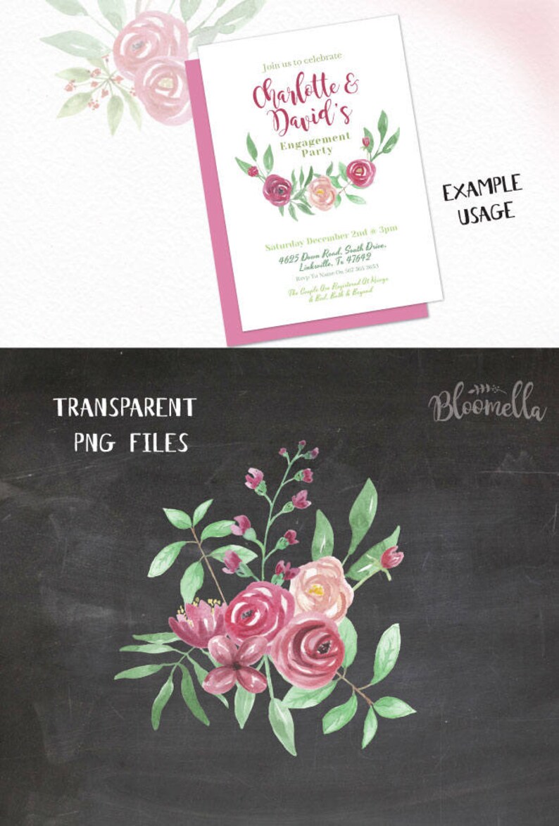 Watercolour Red Pink Floral Clipart 5 Bouquets Arrangements - Etsy