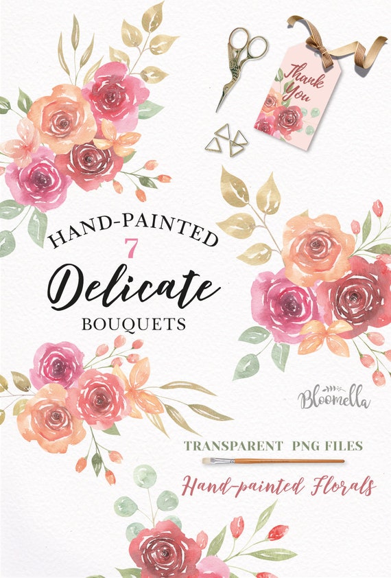 Watercolour Floral Clipart 7 Bouquets Delicate Hand Painted | Etsy