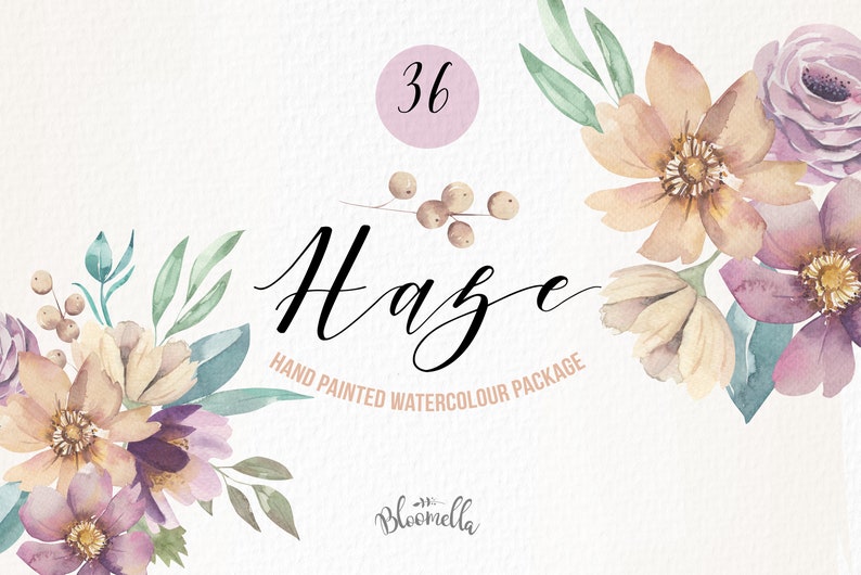 Watercolour Floral Clipart 36 Piece Haze Flowers Package Pink Cream ...