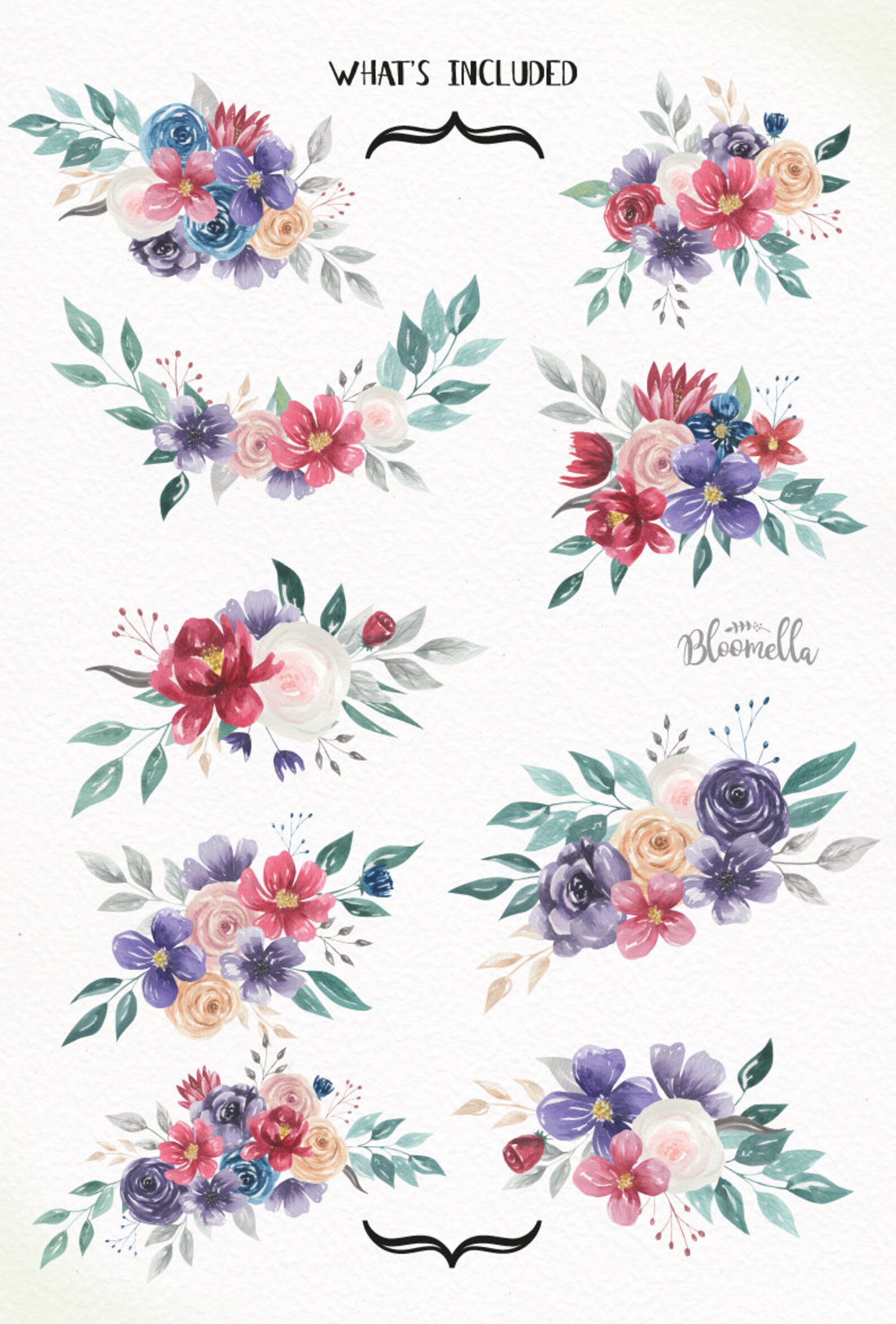 Watercolour Bouquet Clipart - Jewel Color Flowers 9 X Arrangements ...