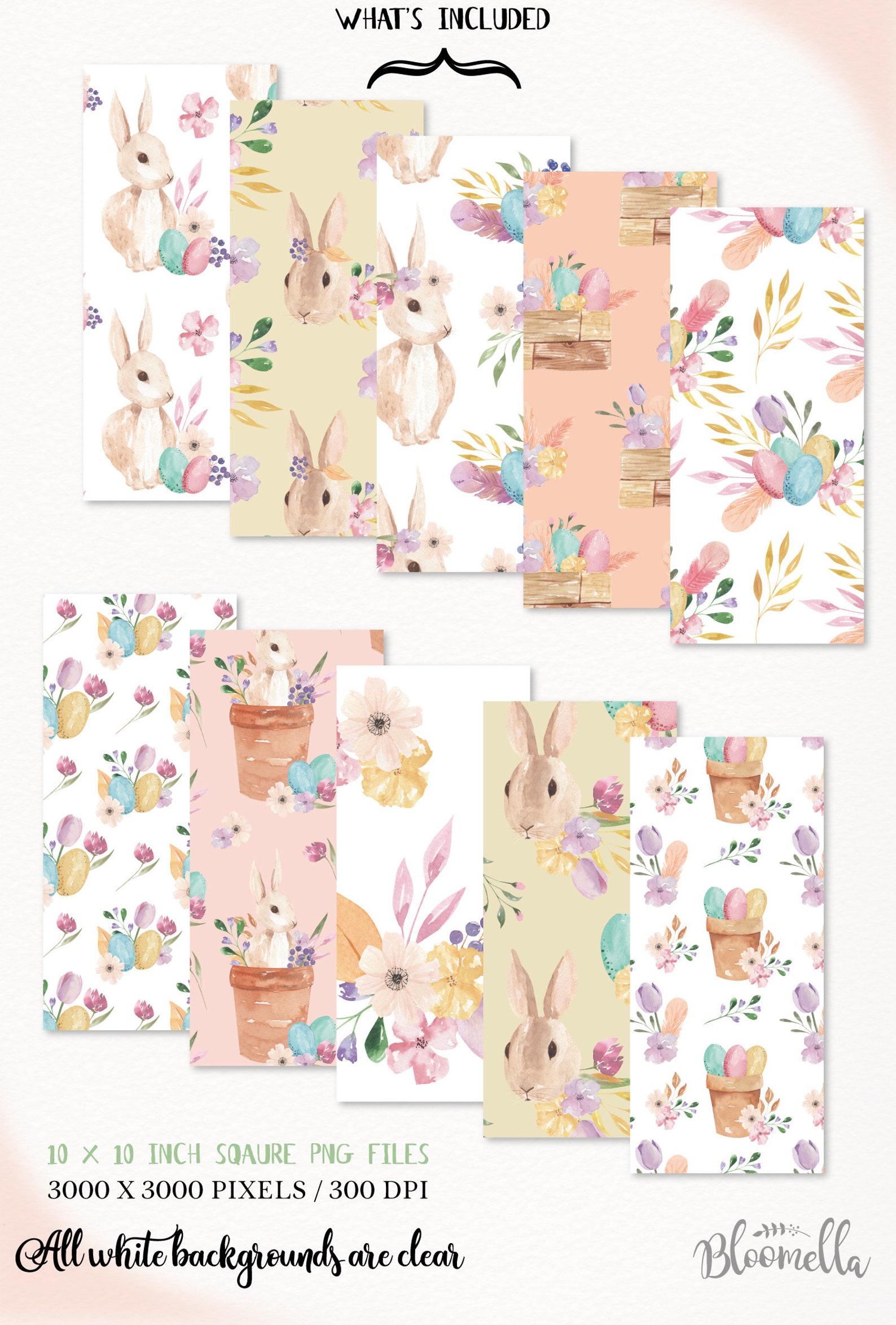 Easter Bunny Egg Floral Digital Papers Watercolor Flower - Etsy