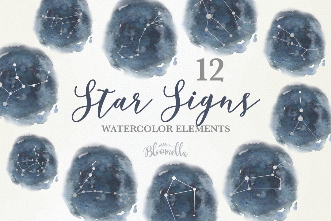 Star Signs Watercolour 12 Clipart Elements Zodiac Hand Painted INSTANT ...