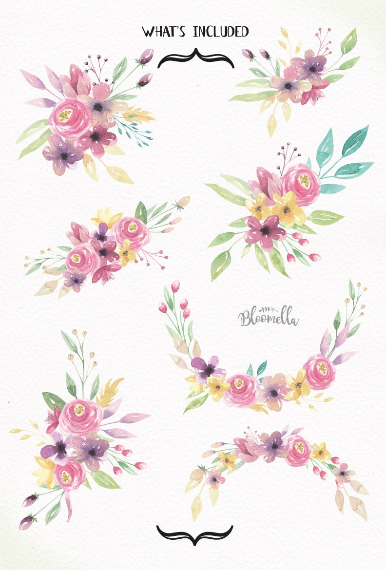 Watercolour Floral Clipart 7 Bouquets Sweet Shop - Etsy