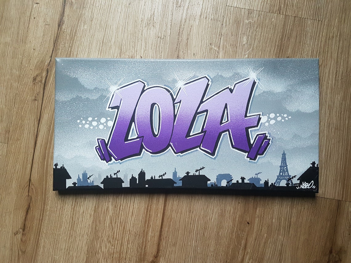 Tableau graffiti canvas custom tag street art prénom LOLA idée | Etsy