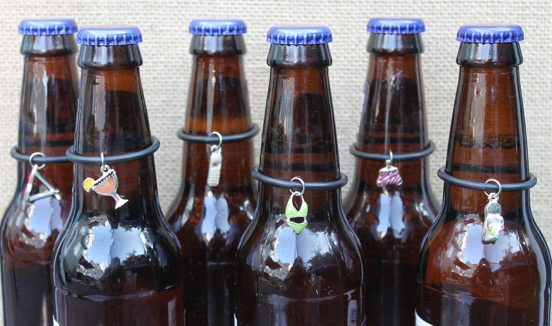 Summer Beer Marker Bottle Charms Set of 6 Silver Tone Enamel Charms ...