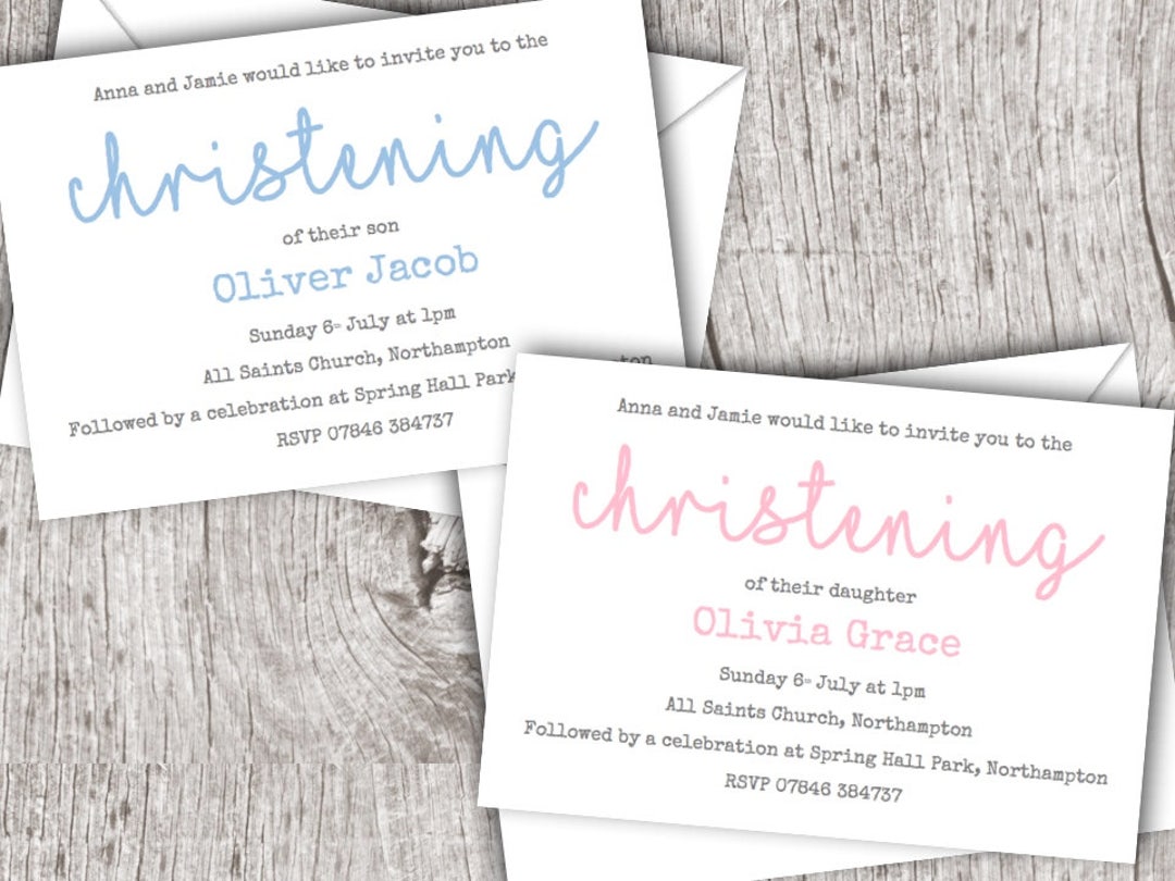 Printed Christening/baptism Invitations Inc. Envelopes - Flat Style ...