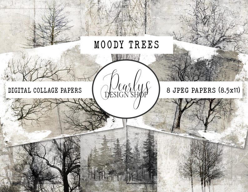 Moody Trees - Digital Paper - Tear Sheets - Background Pages - for ...